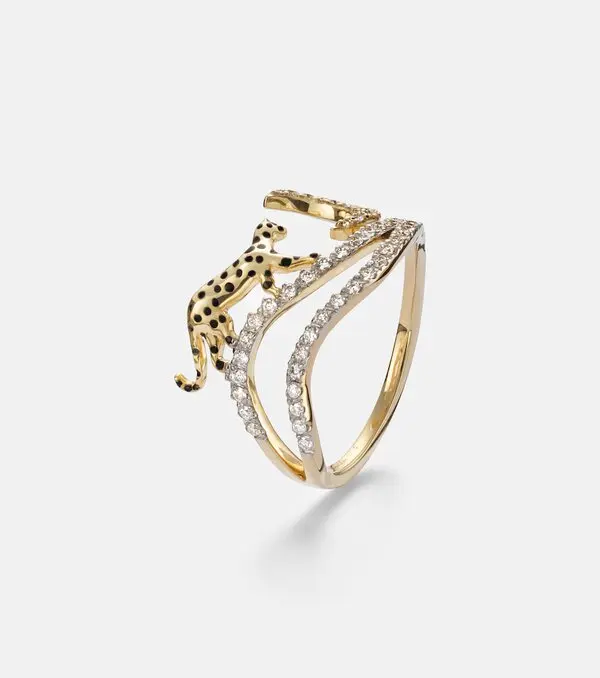 Yvonne Léon Reves Etoiles 9kt Diamond And Enamel Ring