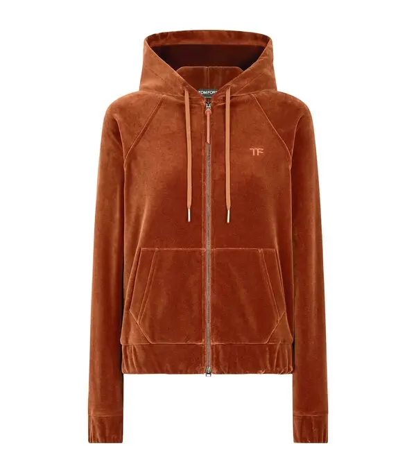 TOM FORD Velour Zip-up Hoodie - Brown