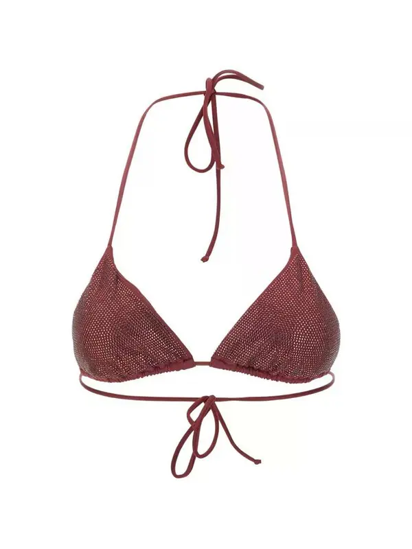 MC2 SAINT BARTH Annabelle Rhinestone Embellished Triangle Bikini Top - Red