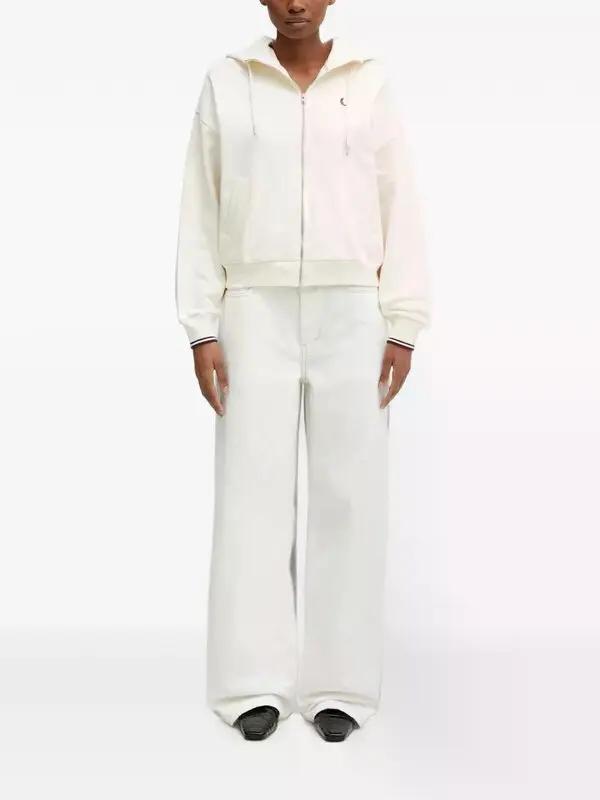 Fred Perry Embroidered Logo Zip-up Hoodie - Neutrals