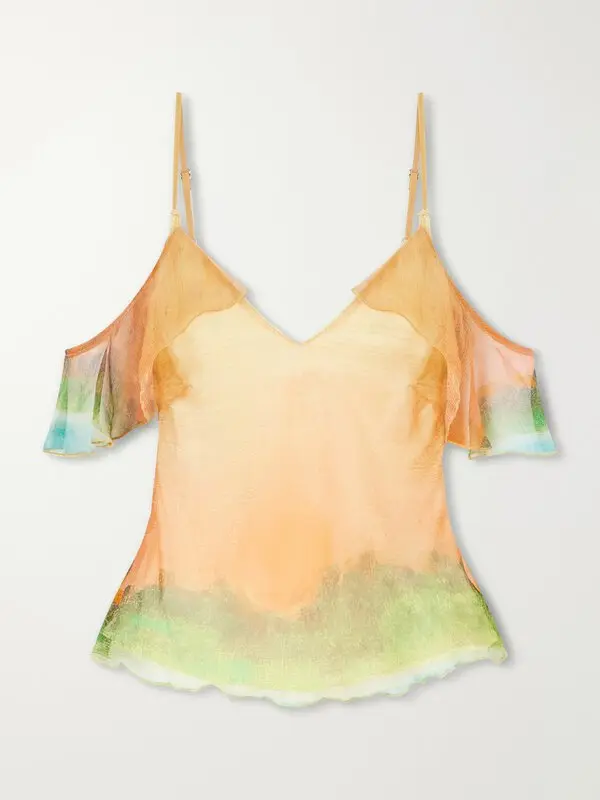 DONDE ESTEBAN Formentera Silk-chiffon Cold Shoulder Tank