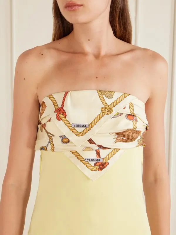 Versace Strapless Printed Silk-crepe Mini Dress - Yellow