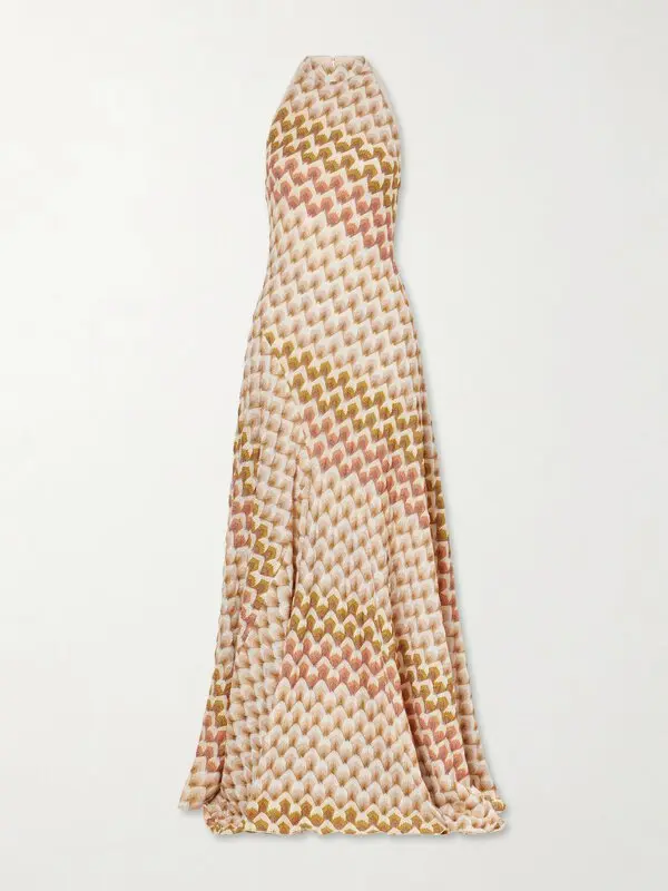 Missoni Striped Metallic Crochet-knit Halterneck Maxi Dress - Multi