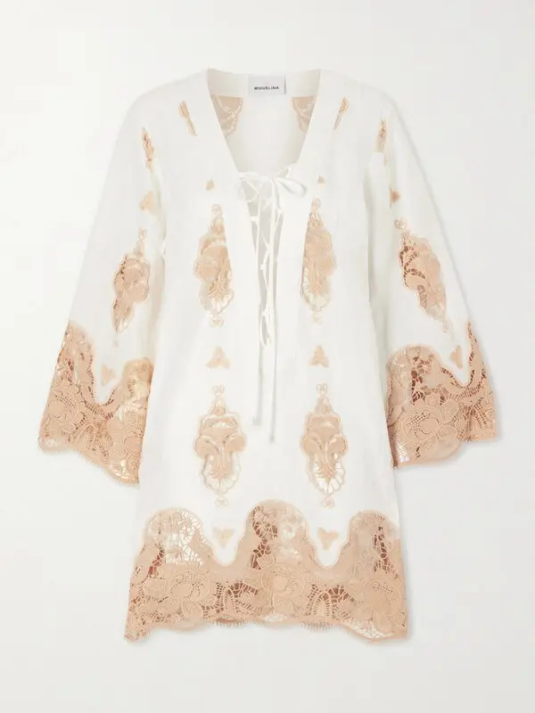 Miguelina Sonnet Broderie Anglaise Linen Coverup - White