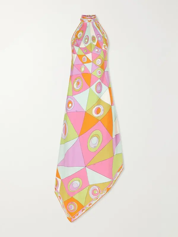 Emilio Pucci Asymmetric Printed Silk-twill Halterneck Dress - Multi