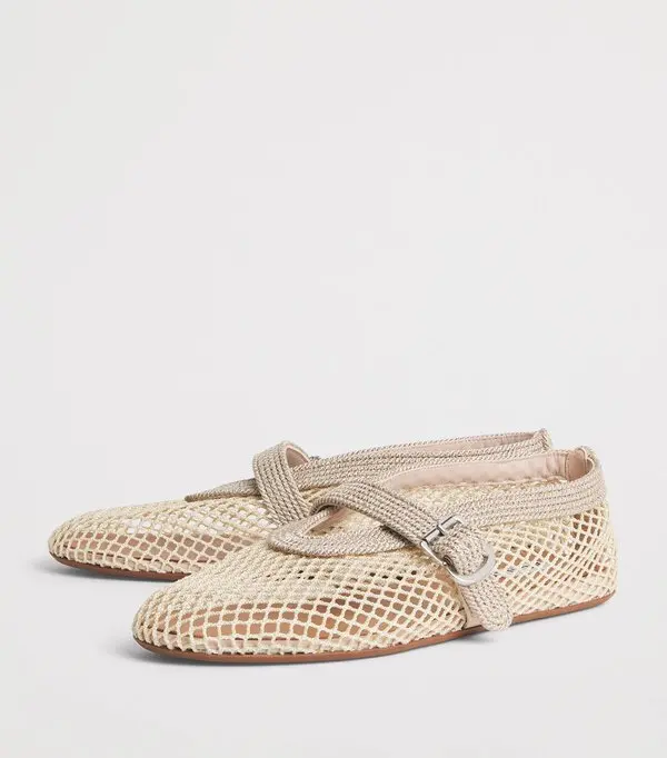 Alaïa Mesh Embroidered Ballet Flats - Beige