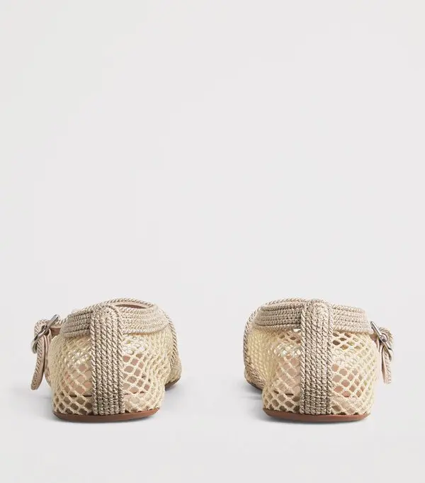 Alaïa Mesh Embroidered Ballet Flats - Beige