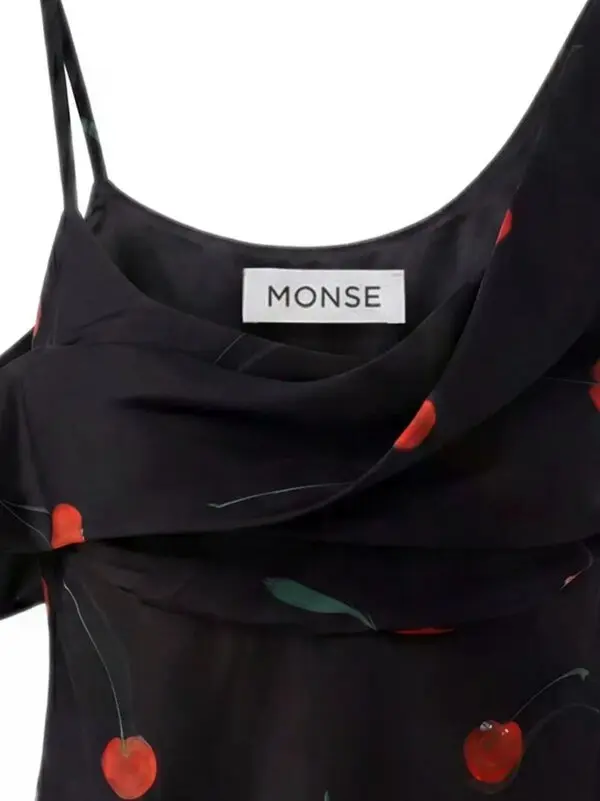 Monse Cherry Print Draped Top - Black