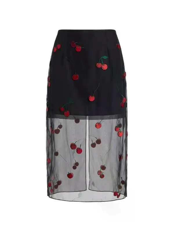 Monse Cherry Embroidered Sheer Midi Skirt