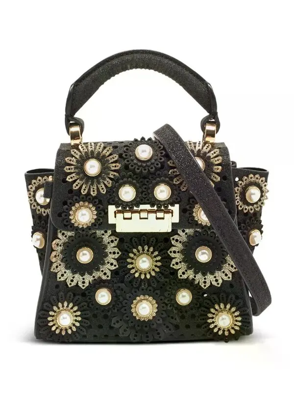 Zac Posen Earhta Faux Pearl Embellished Top Handle Bag - Black