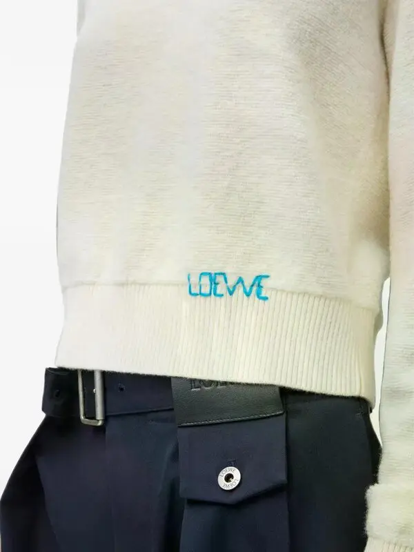 Loewe Embroidered Logo Fine Knit Sweater - Neutrals