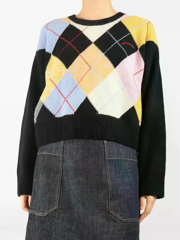 GANNI Ribbed Crew Neck Long Sleeve Sweater