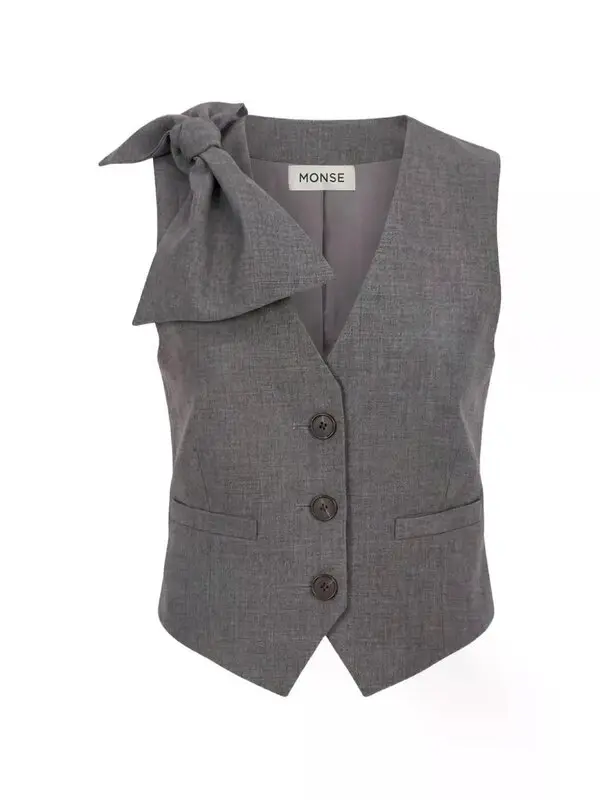 Monse Bow-detail Cropped Vest - Grey