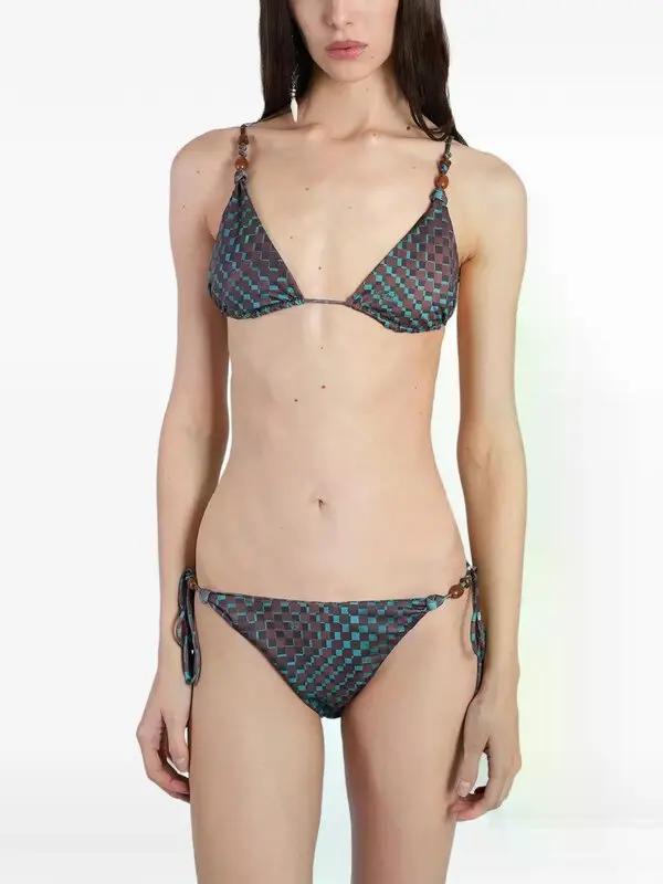 SIEDRES Embellished Checkered Triangle Bikini - Brown
