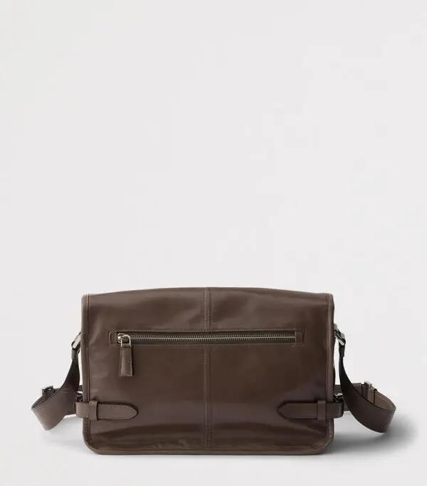 Prada Medium Leather Flap Shoulder Bag - Grey
