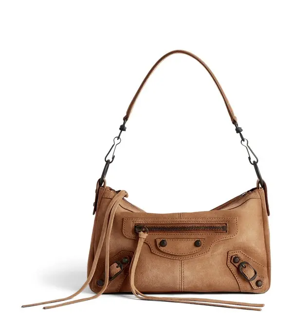 Balenciaga Mini Suede Le City Moto Shoulder Bag - Brown