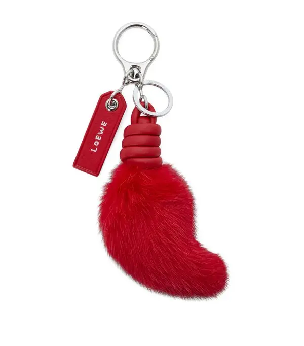 Loewe Leather-fur Lion Tail Key Charm - Red