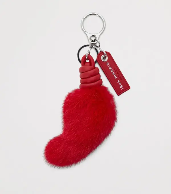 Loewe Leather-fur Lion Tail Key Charm - Red