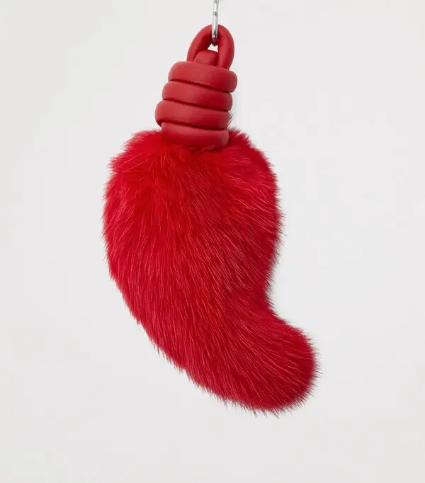 Loewe Leather-fur Lion Tail Key Charm - Red