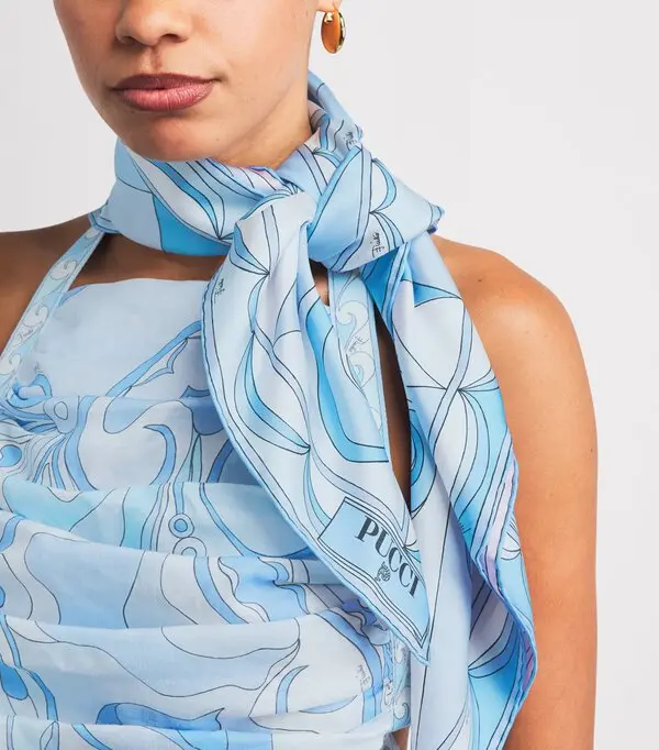 Emilio Pucci Silk Occhi Scarf - Blue