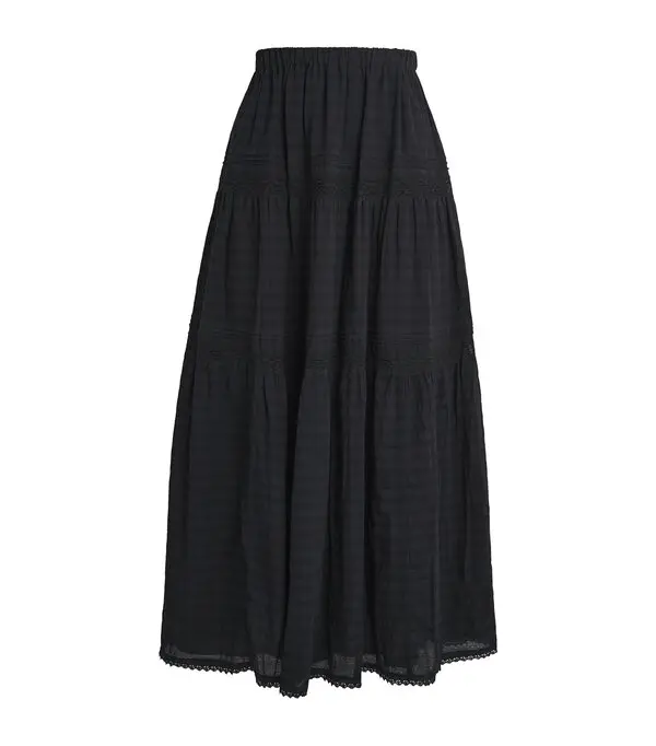 Paige Cotton Embroidered Tiered Maxi Skirt