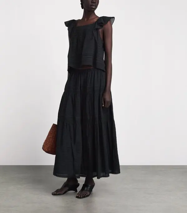Paige Cotton Embroidered Tiered Maxi Skirt