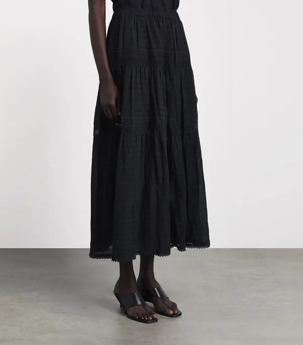 Paige Cotton Embroidered Tiered Maxi Skirt