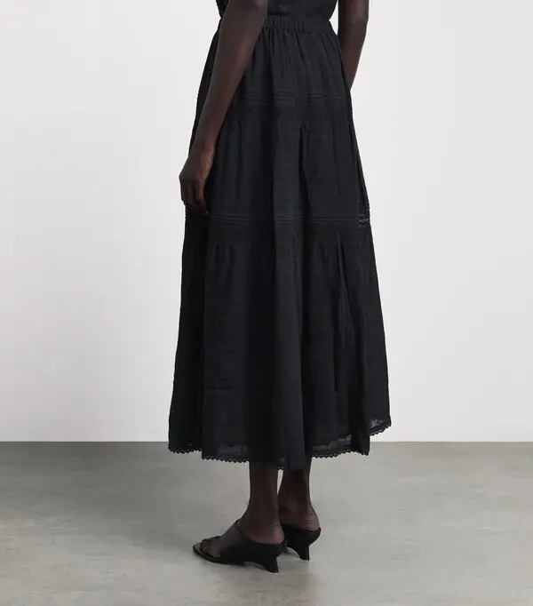 Paige Cotton Embroidered Tiered Maxi Skirt