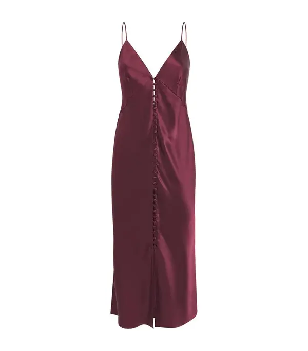 Olivia Von Halle Silk Ilse Midi Slip Dress - Burgundy