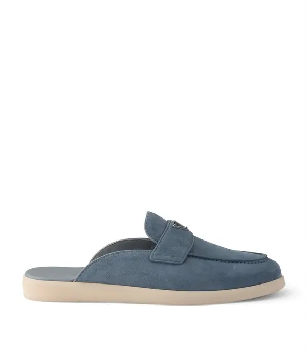 Prada Suede Triangle Mules - Blue