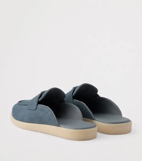 Prada Suede Triangle Mules - Blue