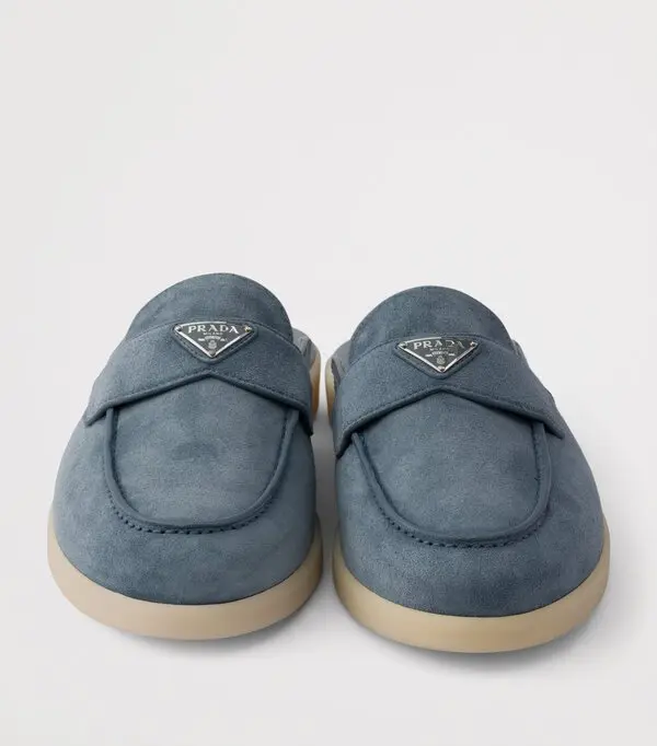 Prada Suede Triangle Mules - Blue