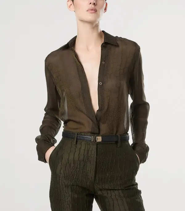 TOM FORD Silk Chiffon Crocodile Jacquard Shirt