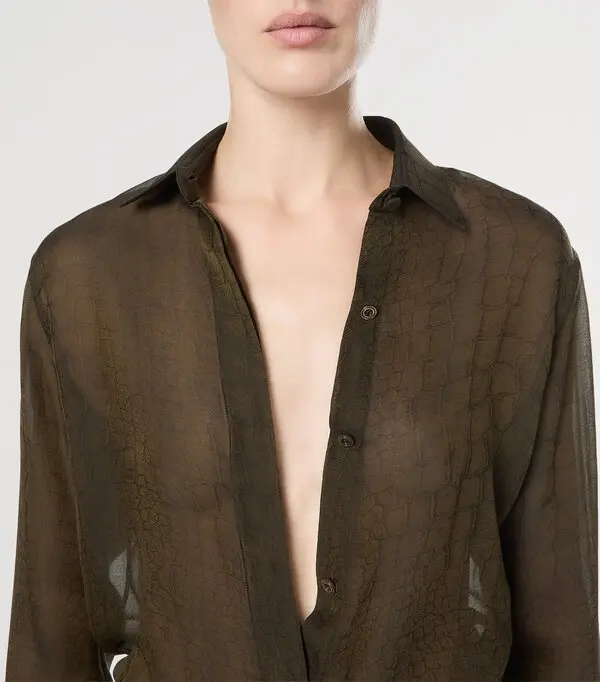 TOM FORD Silk Chiffon Crocodile Jacquard Shirt