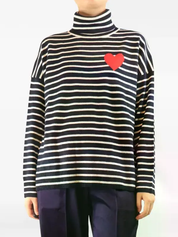 Chinti & Parker Striped Roll Neck Sweater With Heart Motif