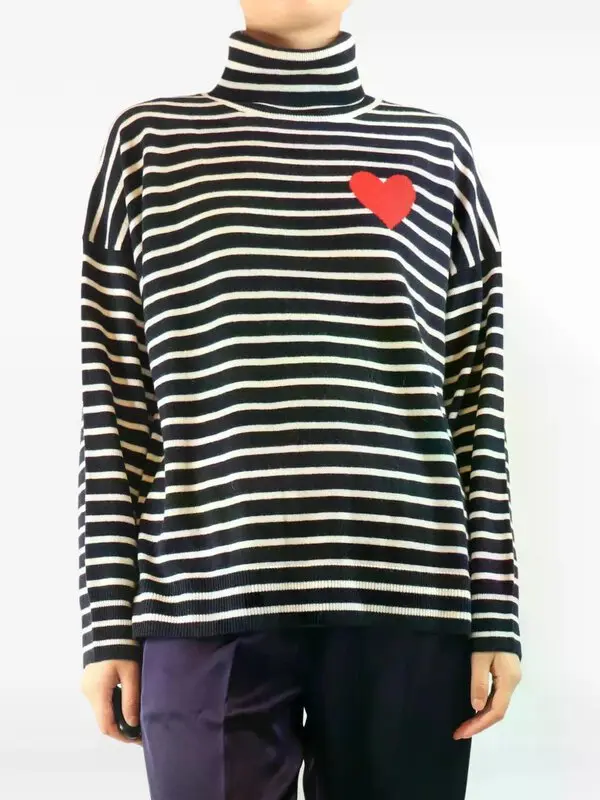Chinti & Parker Striped Roll Neck Sweater With Heart Motif