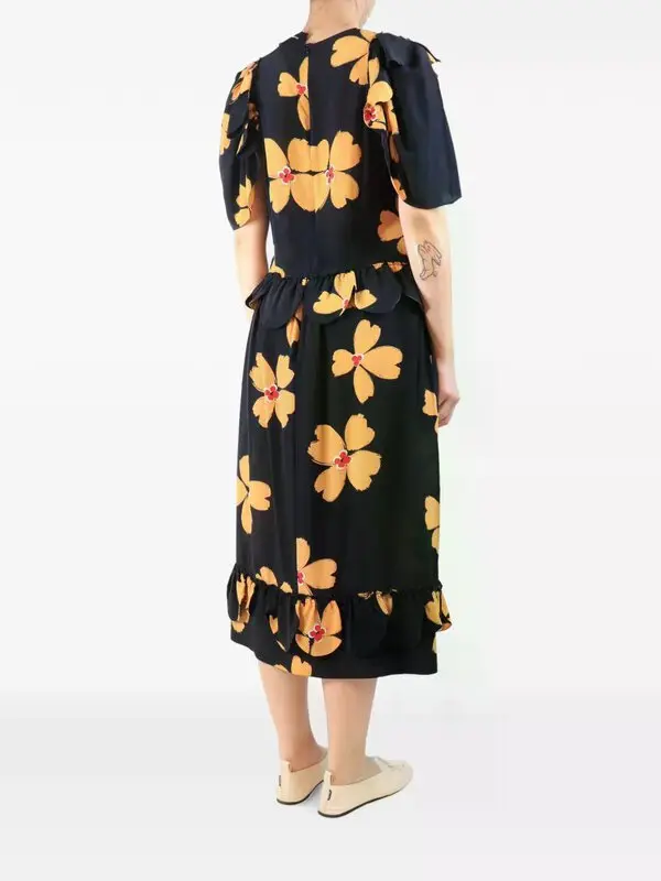 Simone Rocha Black Floral Print Ruffled Dress