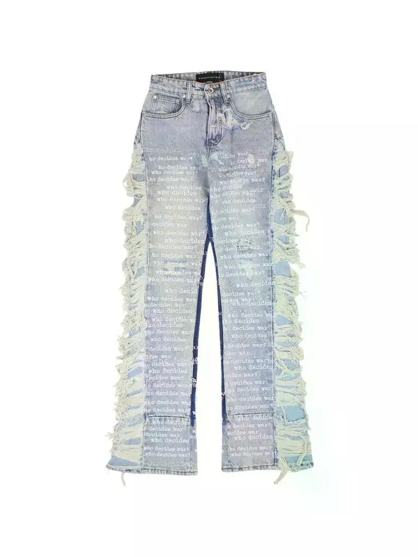 WHO DECIDES WAR Five-pocket Printed Jeans With Distressed And Frayed Details - Blue