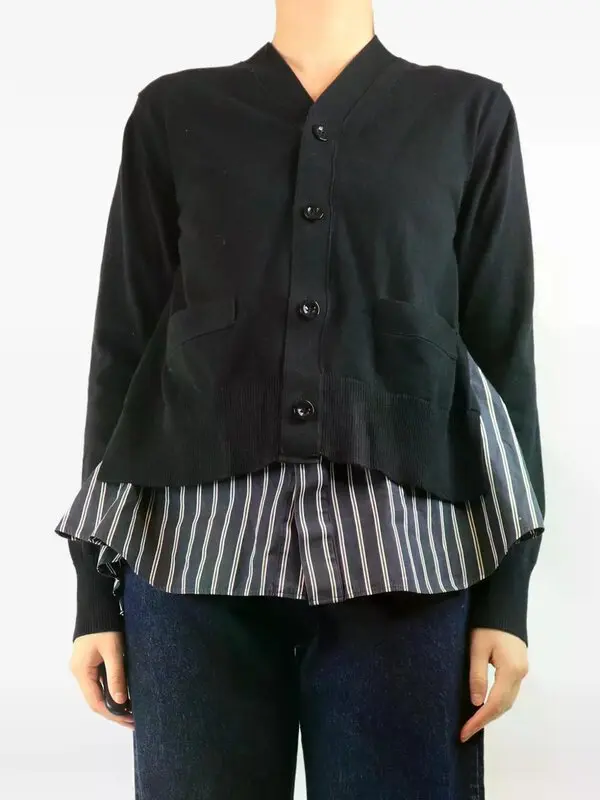 Sacai Layered Striped-panel Cardigan - Black