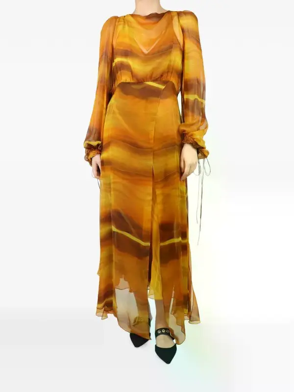 PETAR PETROV Abstract Print Silk Maxi Dress - Orange