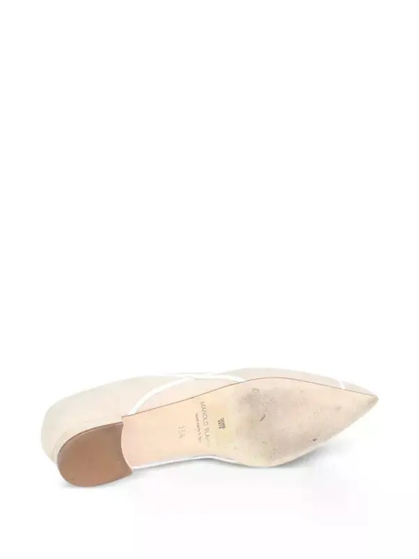 Manolo Blahnik Beige Suede Pointed-toe Flat Pumps With Contrast Trim