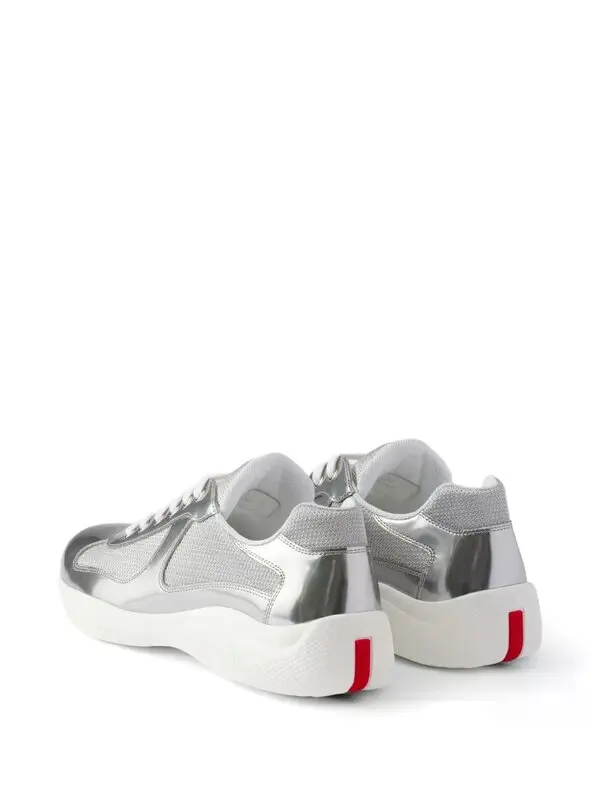 Prada America's Cup Metallic-leather And Bike Fabric Lace Up Sneakers - Silver