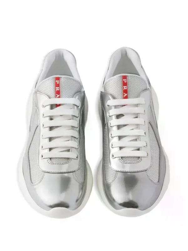 Prada America's Cup Metallic-leather And Bike Fabric Lace Up Sneakers - Silver