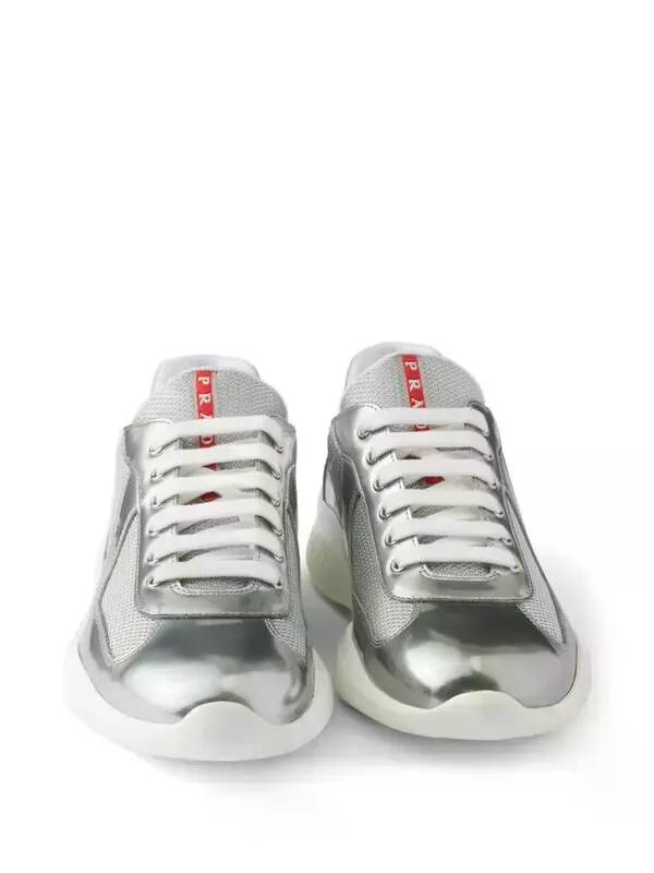 Prada America's Cup Metallic-leather And Bike Fabric Lace Up Sneakers - Silver