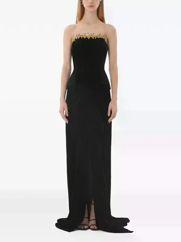 DINA MELWANI Crystal-embellished Velvet Maxi Dress - Black