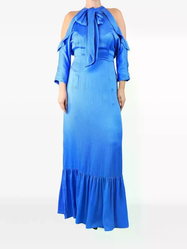 Safiyaa Ruffle-trim Cold-shoulder Maxi Dress - Blue