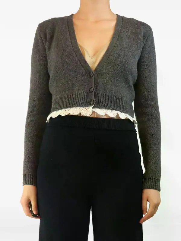 Magda Butrym Cropped Cardigan With Crochet Hem - Grey