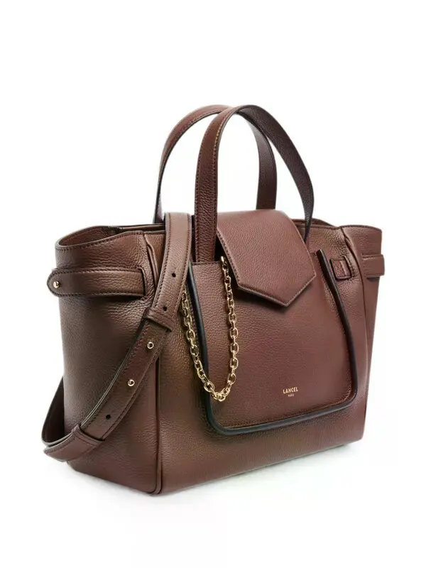 LANCEL Grained Leather Tote Bag With Chain Detail - Brown