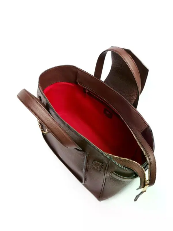 LANCEL Grained Leather Tote Bag With Chain Detail - Brown