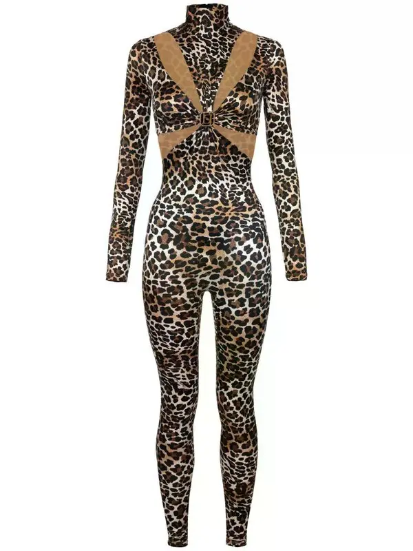 Elisabetta Franchi Leopard-print Cut-out Jumpsuit - Brown